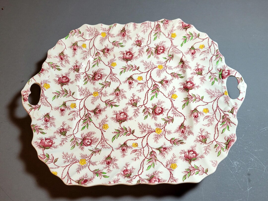 Vintage Copeland Spode Rosebud Chintz Square Handled Cake Plate or ...