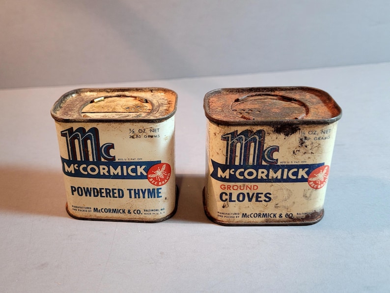 Vintage Mccormick Metal Spice Tins, Blue and White Label With Big MC ...