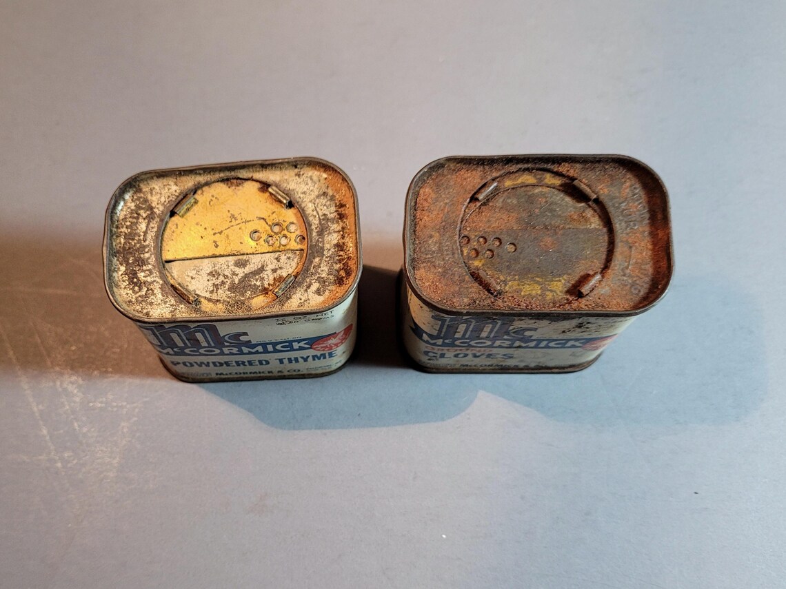 Vintage Mccormick Metal Spice Tins, Blue and White Label With Big MC ...