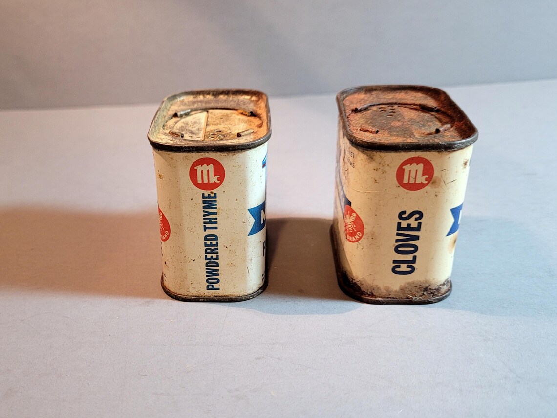 Vintage Mccormick Metal Spice Tins, Blue and White Label With Big MC ...