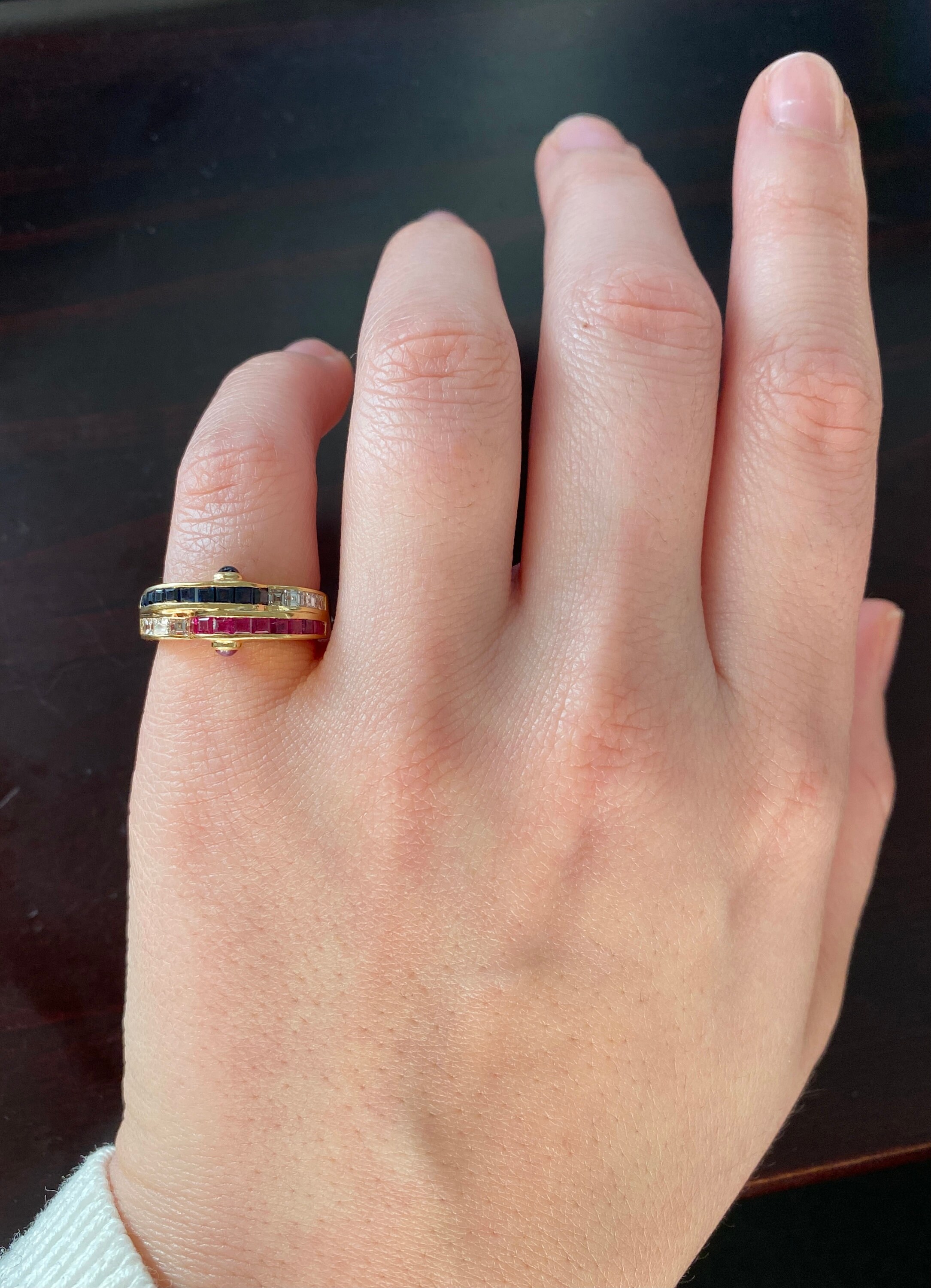 Vintage 18K Gold Carre Cut Diamond Sapphire and Ruby Wave | Etsy