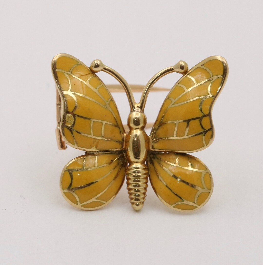 Vintage Enamel and 18K Gold Butterfly Pin, Clip - Etsy