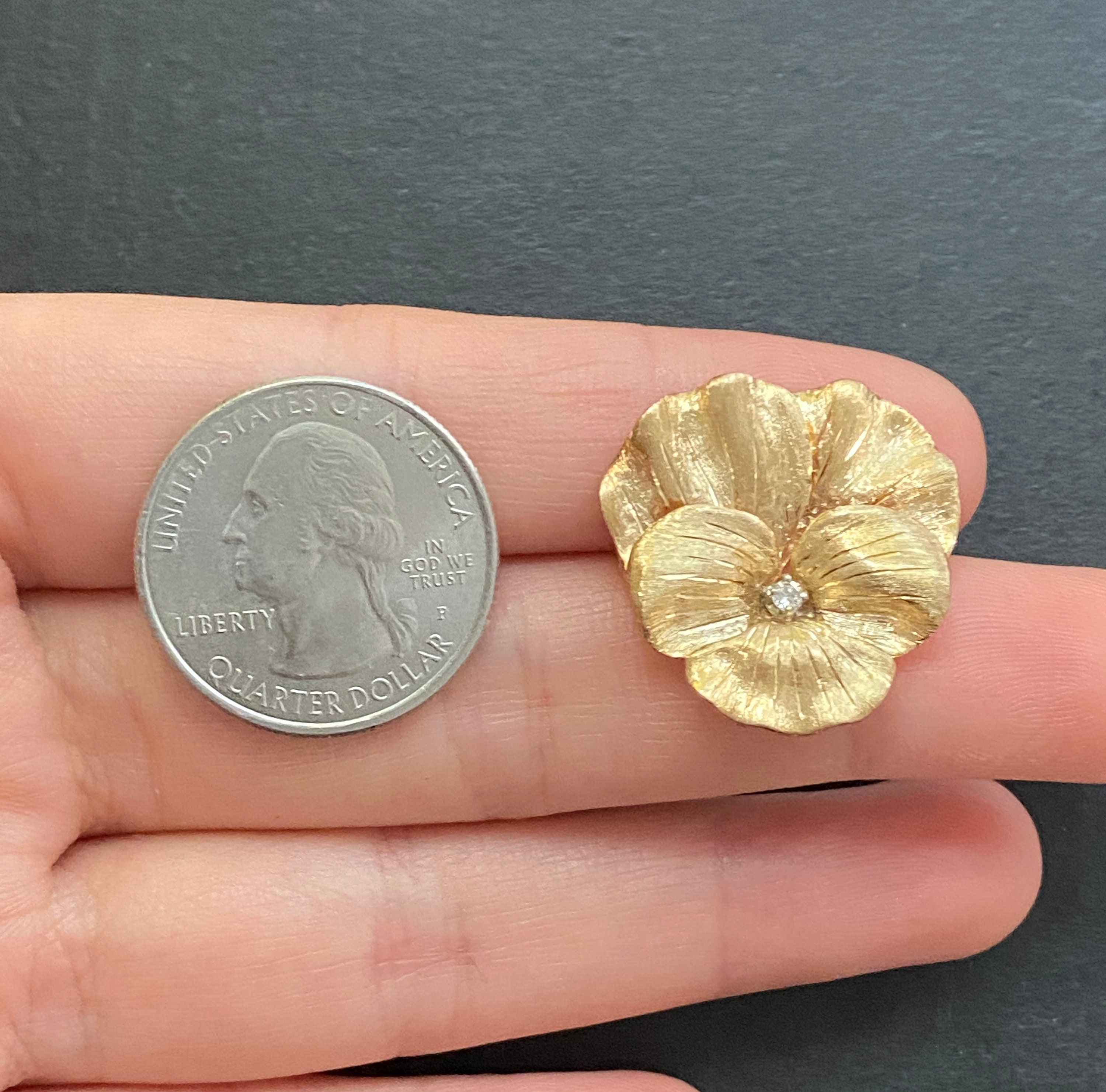 Vintage 14K Gold and Diamond Pansy Flower Pin, Brooch - Etsy