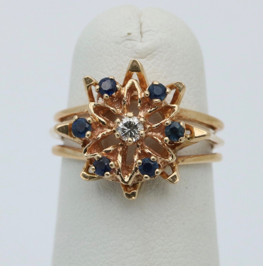 Sapphire and Diamond Snowflake Ring - Etsy
