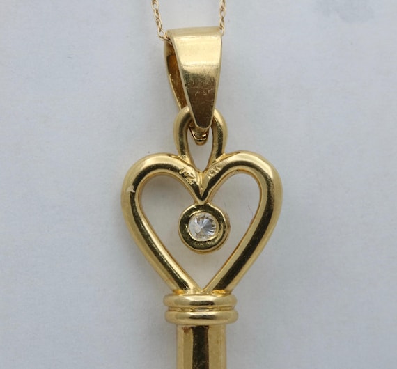 Large Diamond and 18K Gold LOVE Skeleton Key Pendant - Gem
