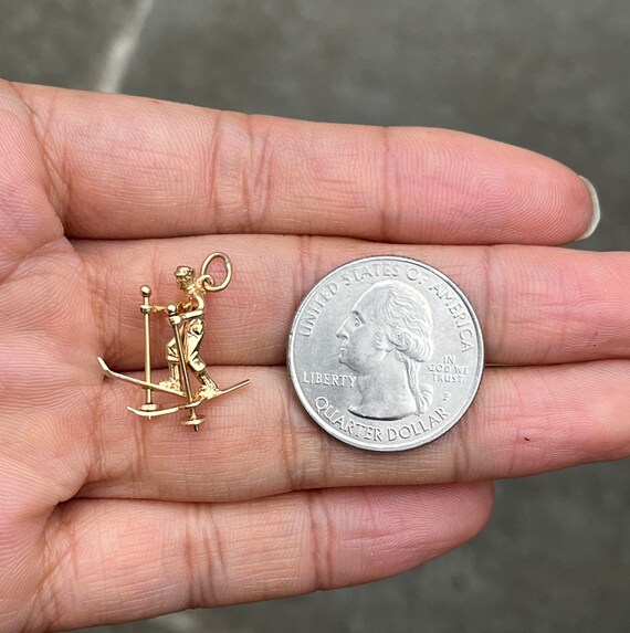 Vintage 14K Gold Skier Charm, Articulated Movable Ski… - Gem