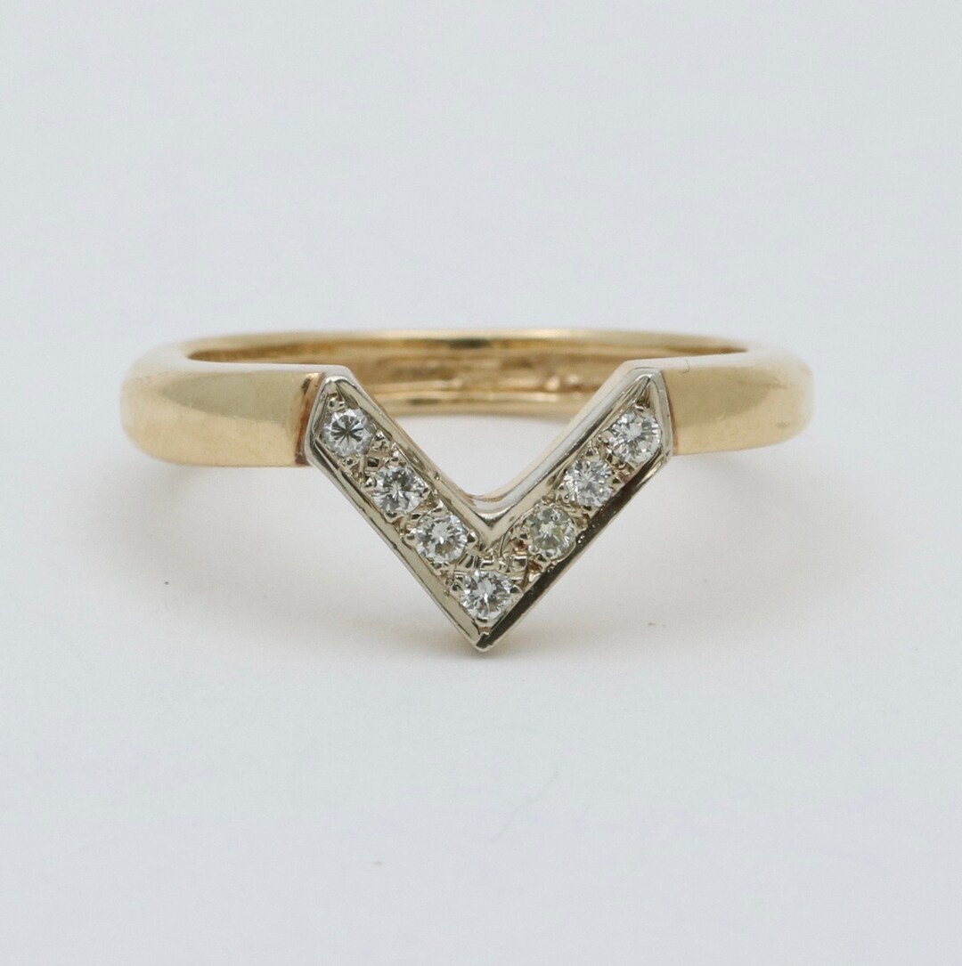 Vintage 14K Gold and Diamond V Band, Ring Jacket - Etsy