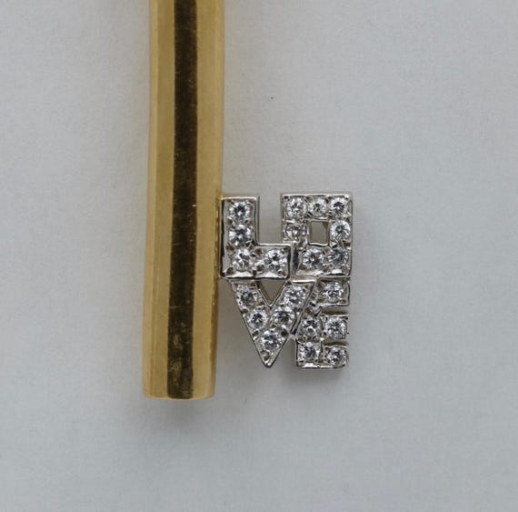Large Diamond and 18K Gold LOVE Skeleton Key Pendant - Gem