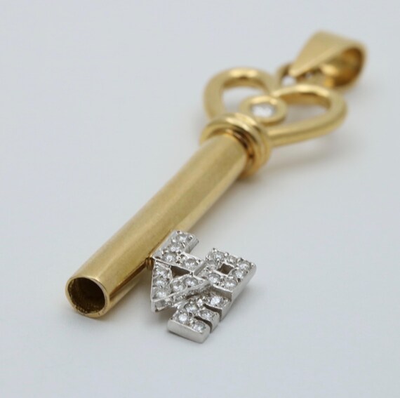 Large Diamond and 18K Gold LOVE Skeleton Key Pendant - Gem