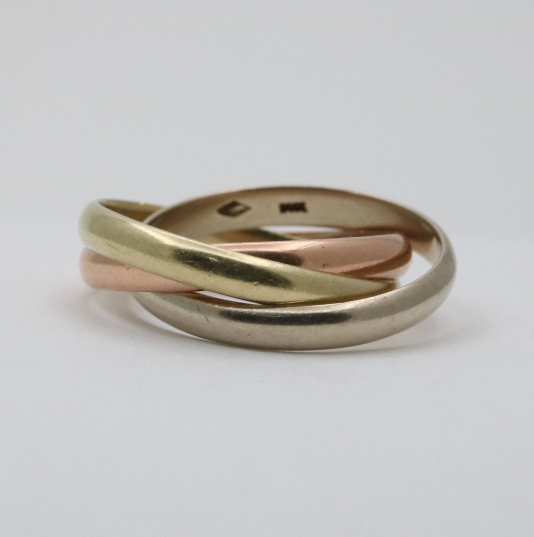 Vintage 14K Tricolor Gold Rolling Ring, Trinity Band Size 7.75 - Etsy