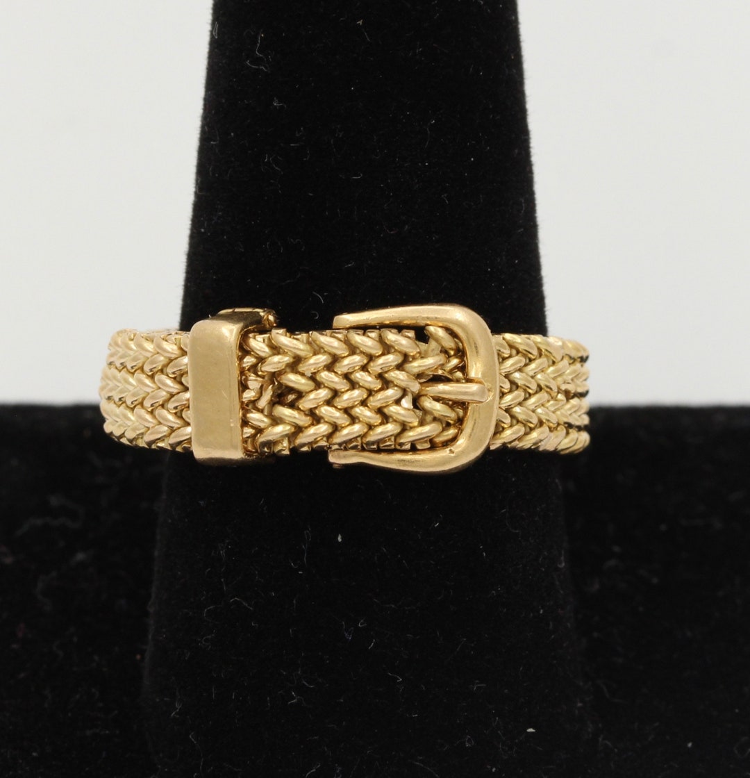 Vintage French 18K Gold Mesh Buckle Band, Size 10 Stacking Ring - Etsy