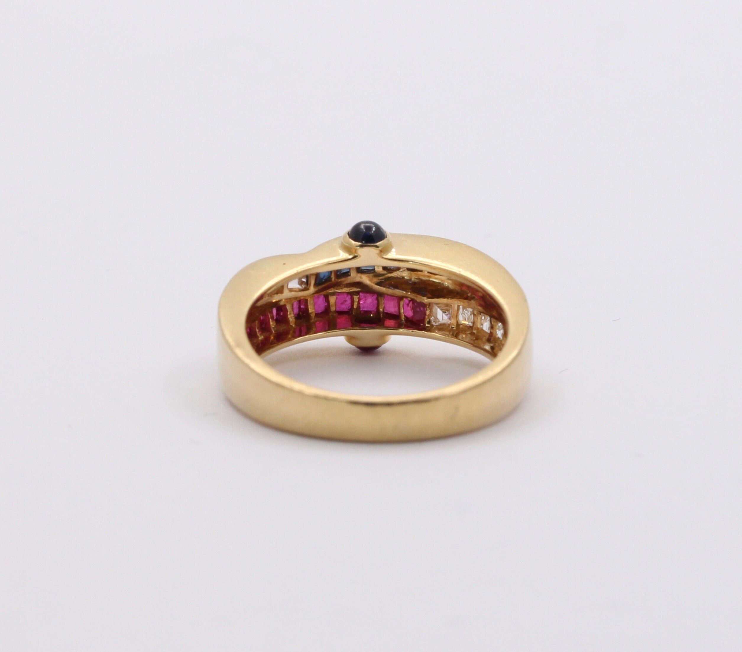 Vintage 18K Gold Carre Cut Diamond Sapphire and Ruby Wave | Etsy