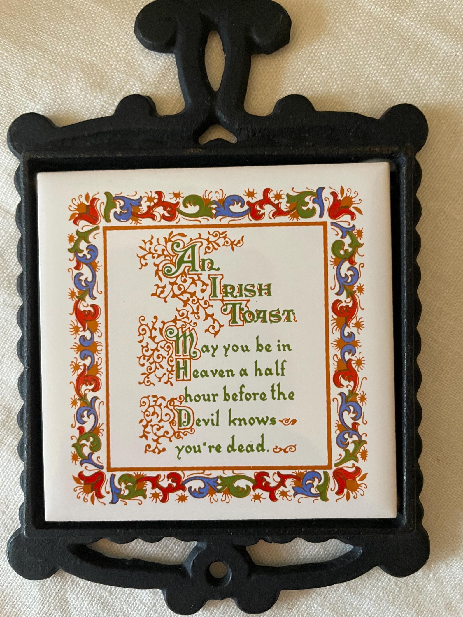 1960s Irish Toast Cast Iron and Ceramic Tile Wall Trivet - Etsy