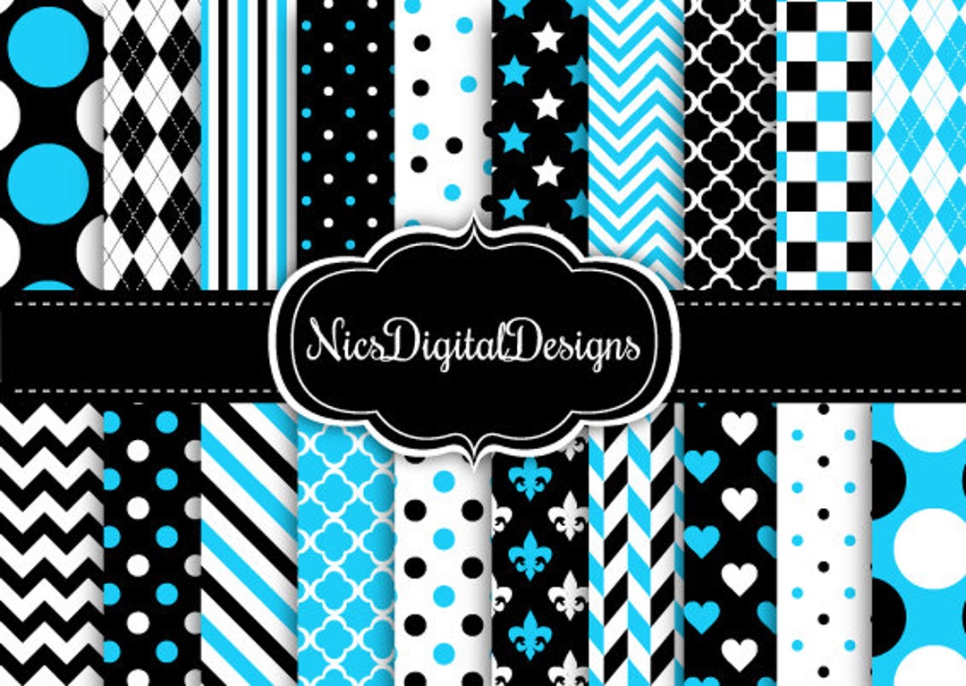 20 Digital Papers. 2 Tone Patterns in Blue and Black 9D No 4 for ...