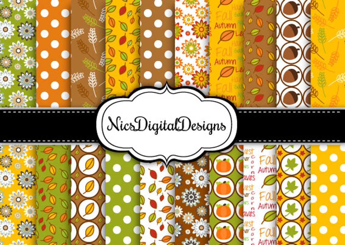 20 Digital Papers. Pretty Patterns in Autumn Colours 2B No 3 for ...