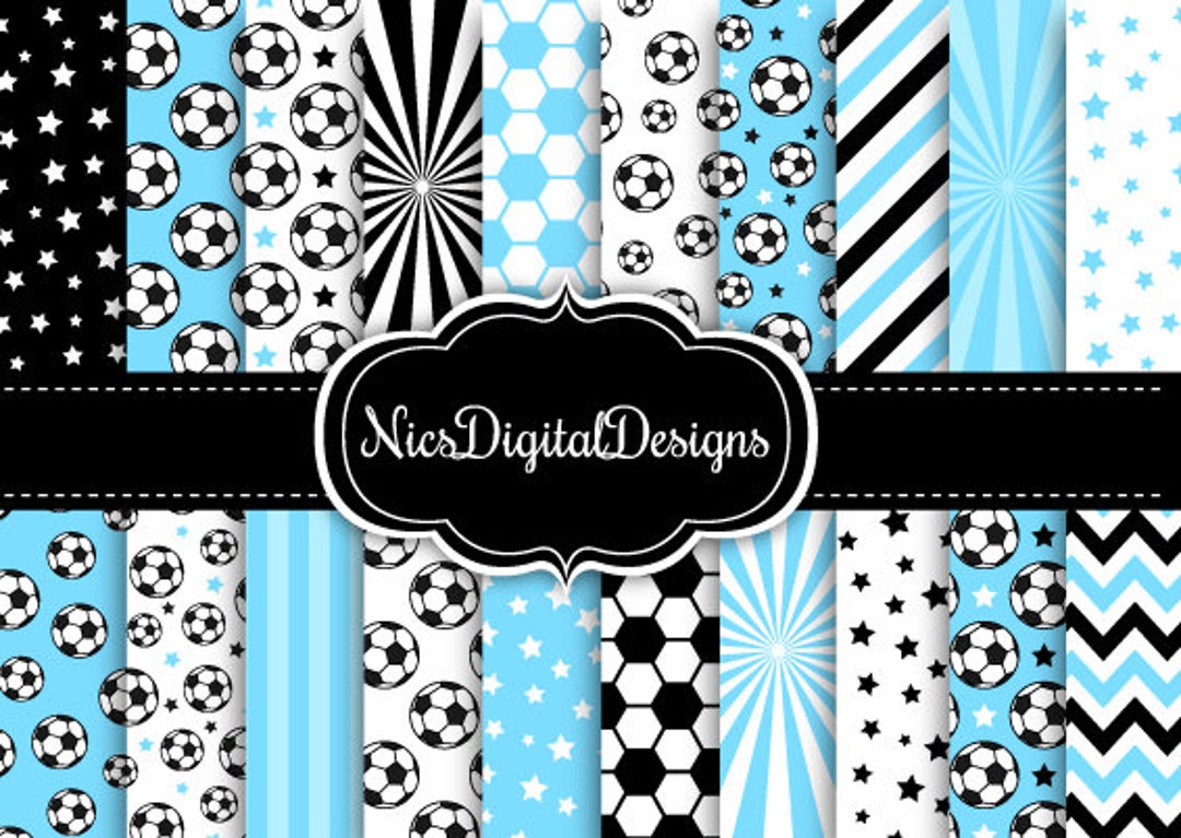 20 Digital Papers. Football Soccer Digital Papers in Bright Blue and ...
