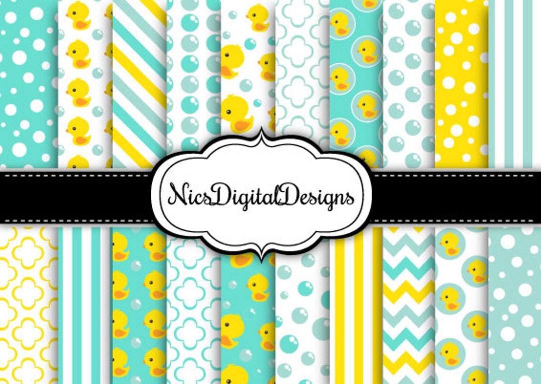 20 Digital Papers. Ducks in Green and Yellow 7A No 2 for - Etsy