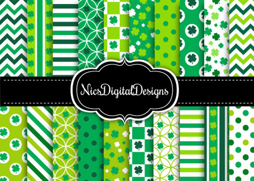 20 Digital Papers. Shamrock Patterns for St Patrick's 3K No 1 for ...