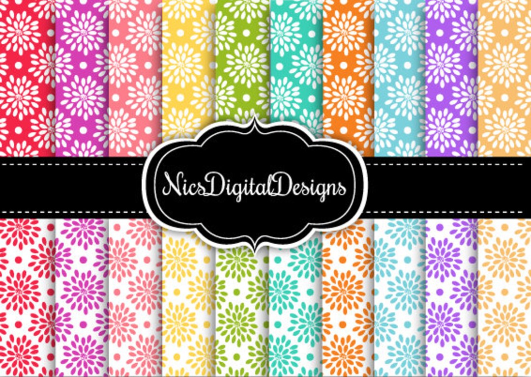 20 Digital Papers. Peonies in Pretty Tropical Colours 2C No 12 for ...