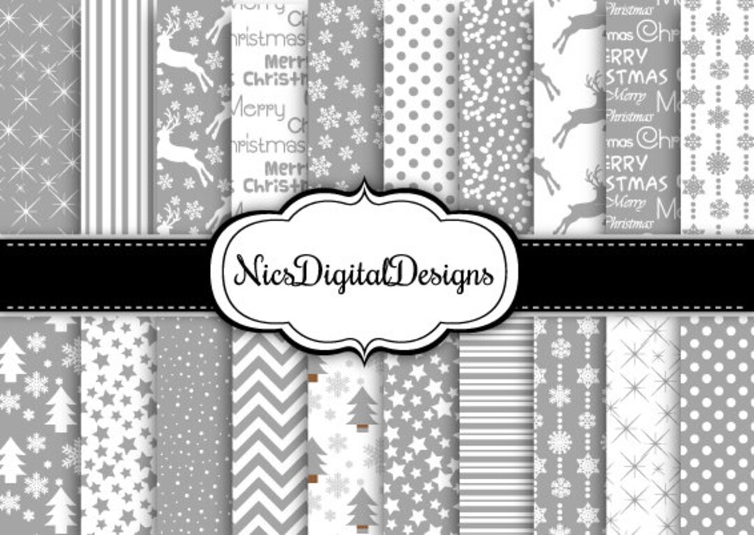 20 Digital Papers. Winter Nights in Silver and White 3B No 7 for ...