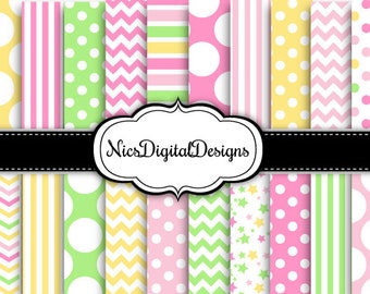 Digital Scrapbook Papers Groovy Patterns in Orange Green - Etsy