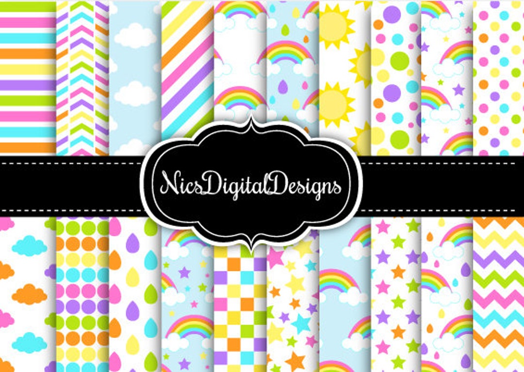 20 Digital Papers-rainbow Patterns in Pastel Colours 7C No 1 for ...