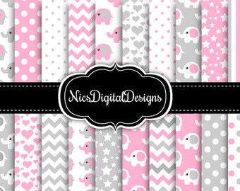 20 Digital Papers. Elephant Patterns in Grey and Yellow 7A No | Etsy UK