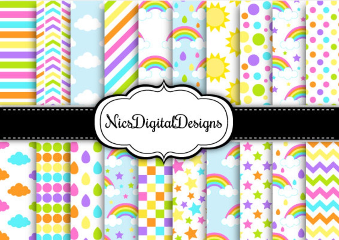 20 Digital Papers-rainbow Patterns in Pastel Colours 7C No 1 for ...