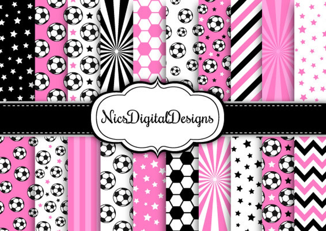 20 Digital Papers. Football Soccer Digital Papers in Bright Pink and ...