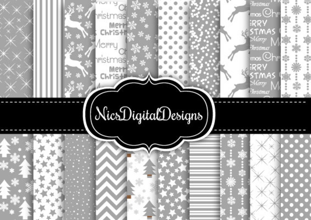 20 Digital Papers. Winter Nights in Silver and White 3B No 7 for ...