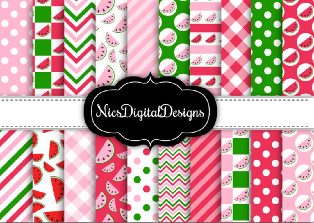 20 Digital Papers. Watermelon Mixed Patterns 2C No 3 for Personal Use ...