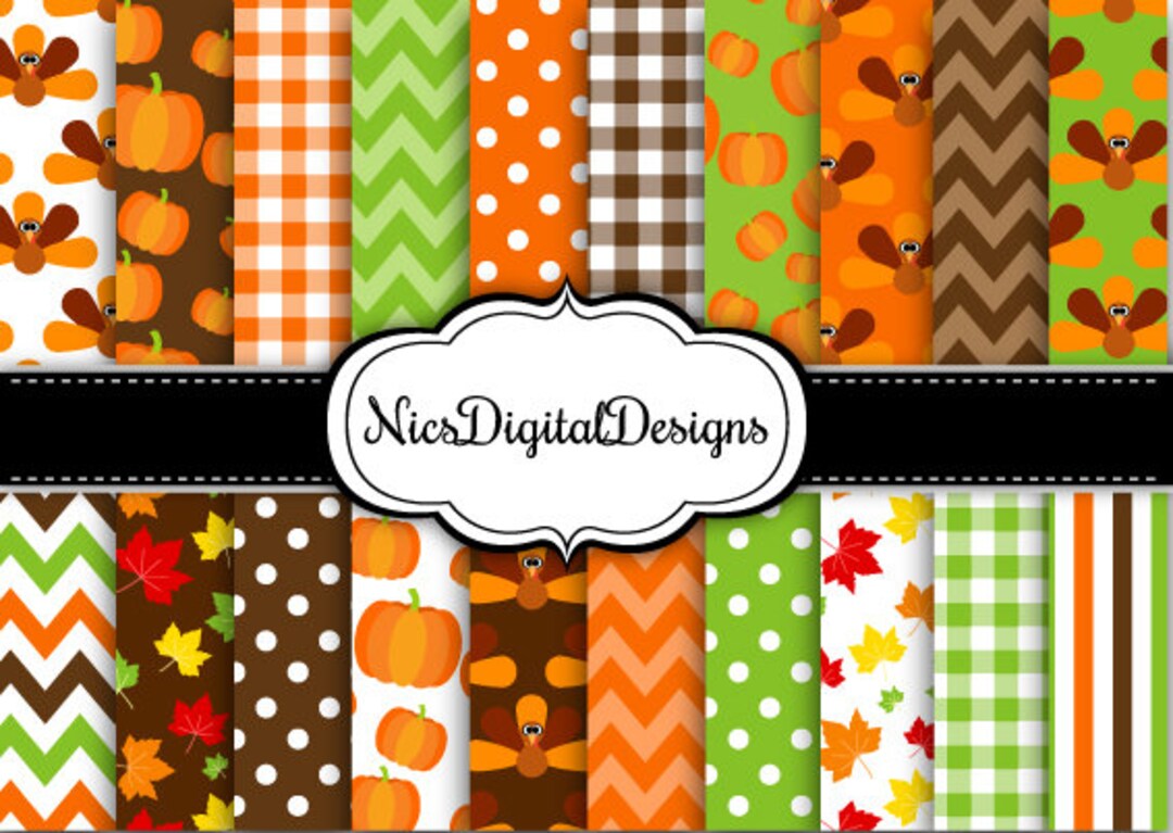 20 Digital Papers. Turkeys and Pumpkin for Thanksgiving 3D No - Etsy