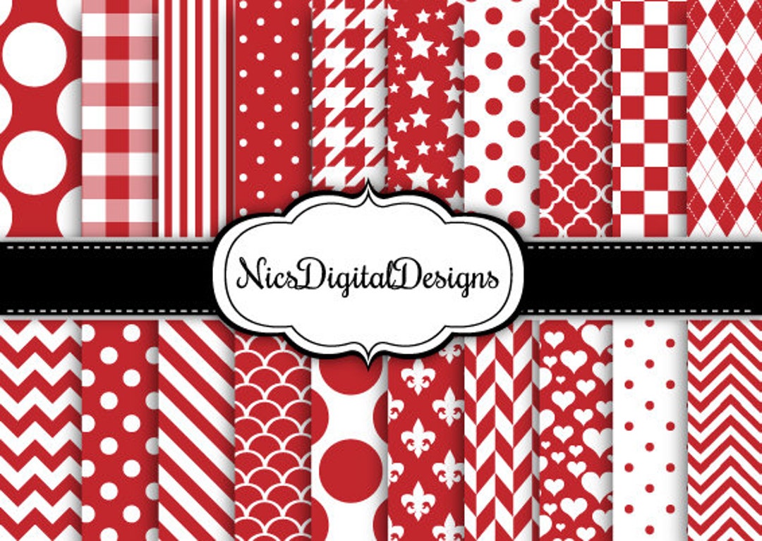 20 Digital Papers. Single Colour in Dark Red and White 5no 12 for ...