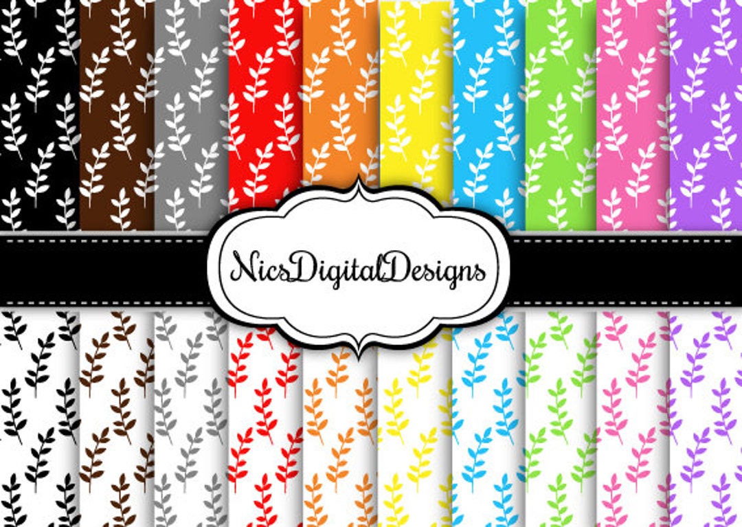 20 Digital Papers. Leaves in Rainbow Colours 1A No 7 for Personal Use ...