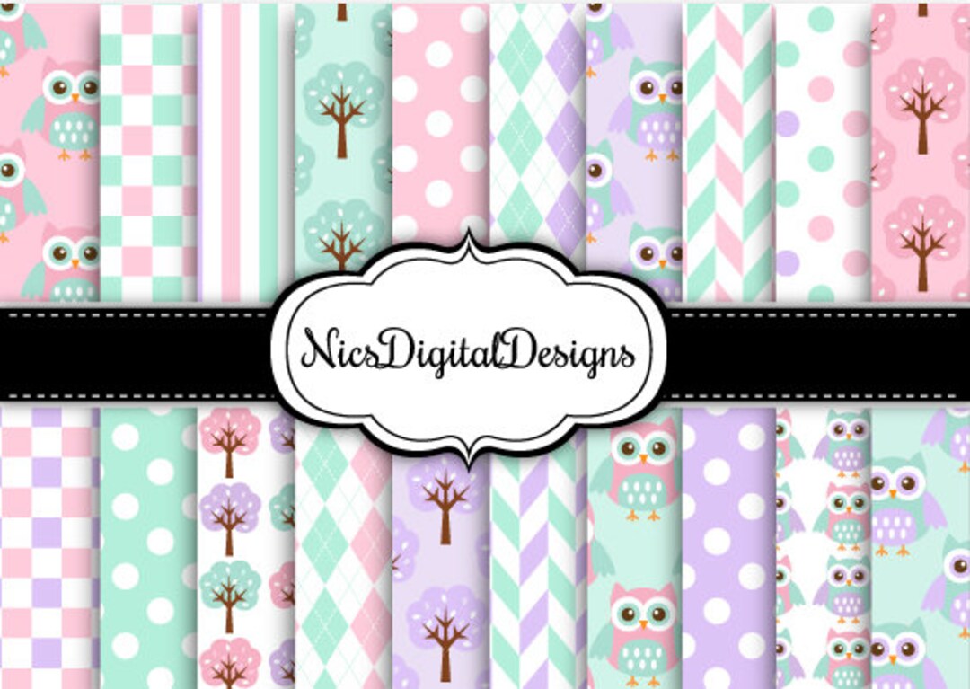 20 Digital Papers. Owl Mixed Patterns in Pink Green Purple 7A - Etsy