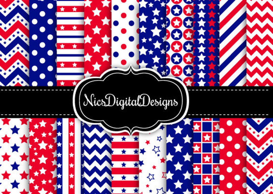 20 Digital Papers. Blue and Red Patterns July 4th Colours 3A No 2 for ...