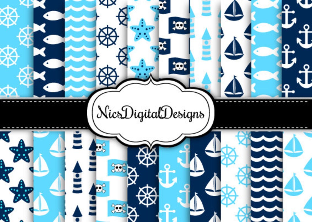 20 Digital Papers. Nautical Patterns in Navy and Blue 7F No 7 for ...