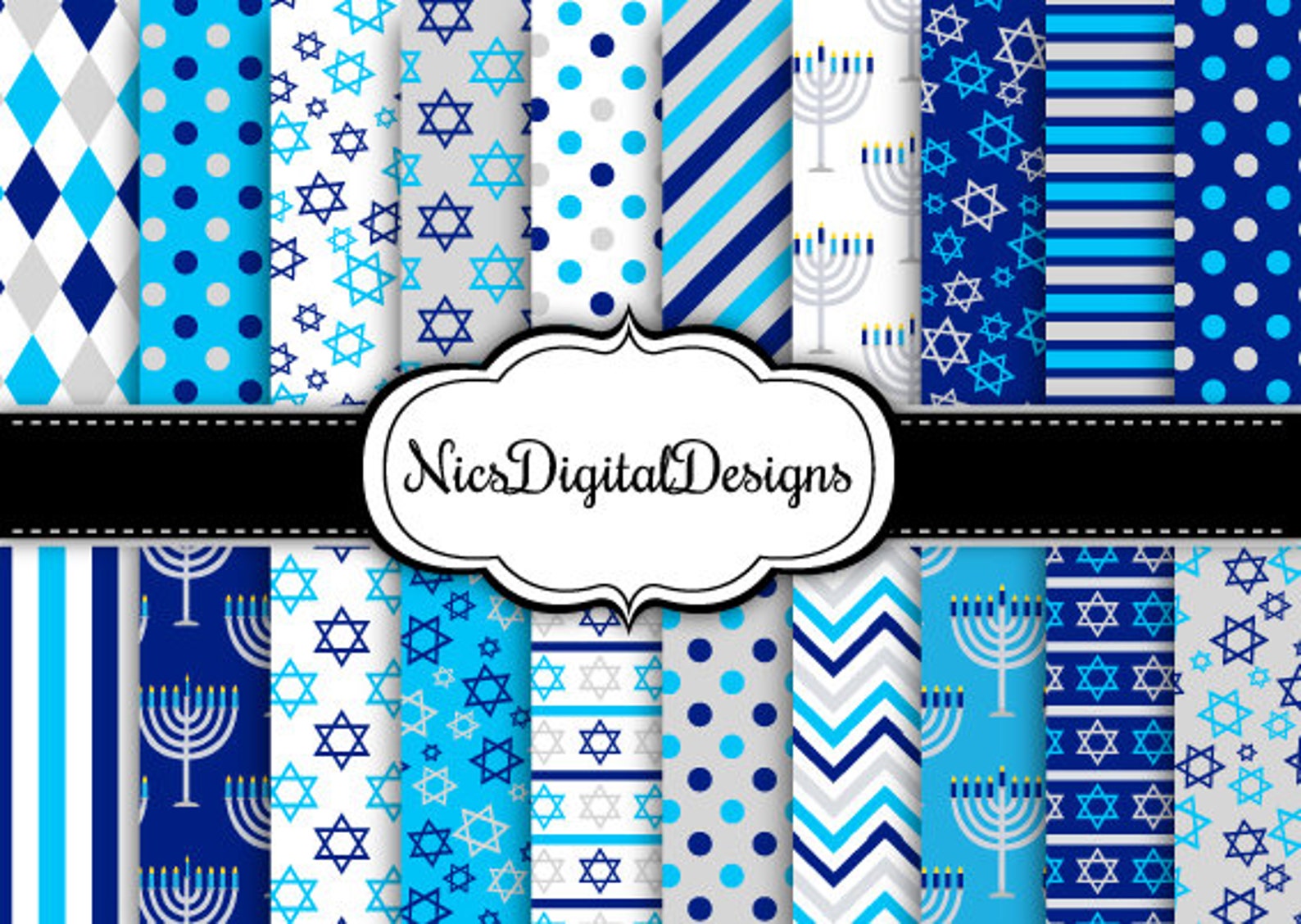 20 Digital Papers. Hanukkah Patterns in Blue and Silver 3C No - Etsy UK