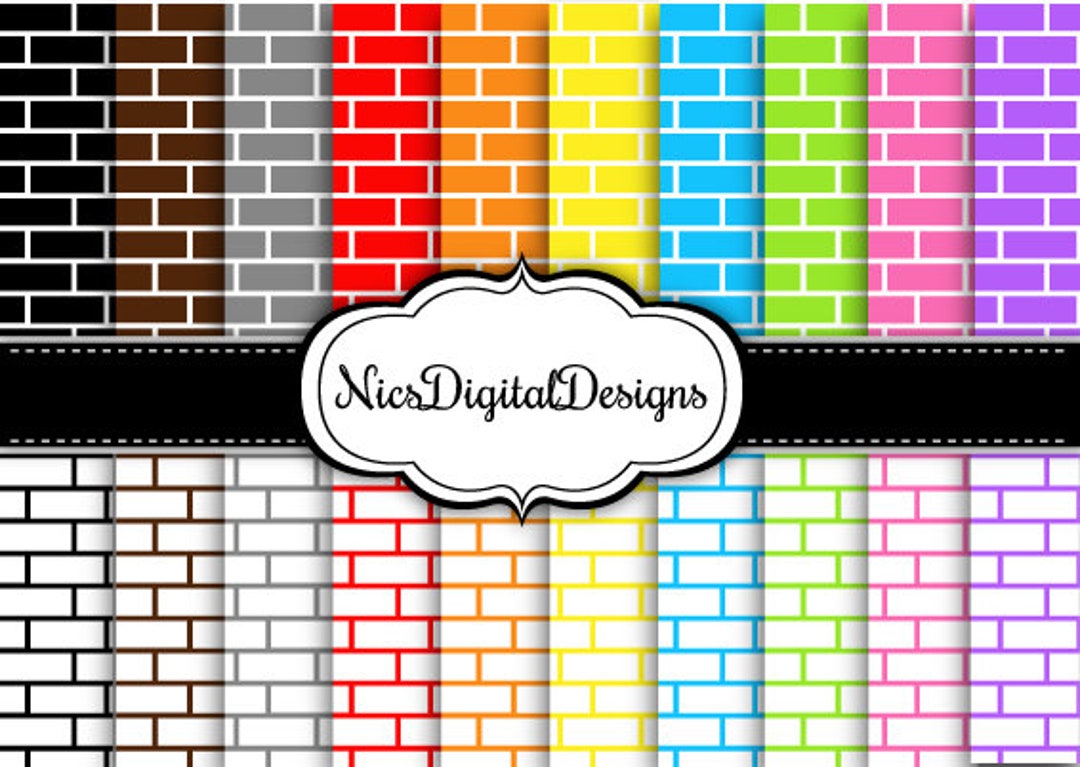 20 Digital Papers. Brick Wall in Pretty Rainbow Colours 1F No 2 for ...