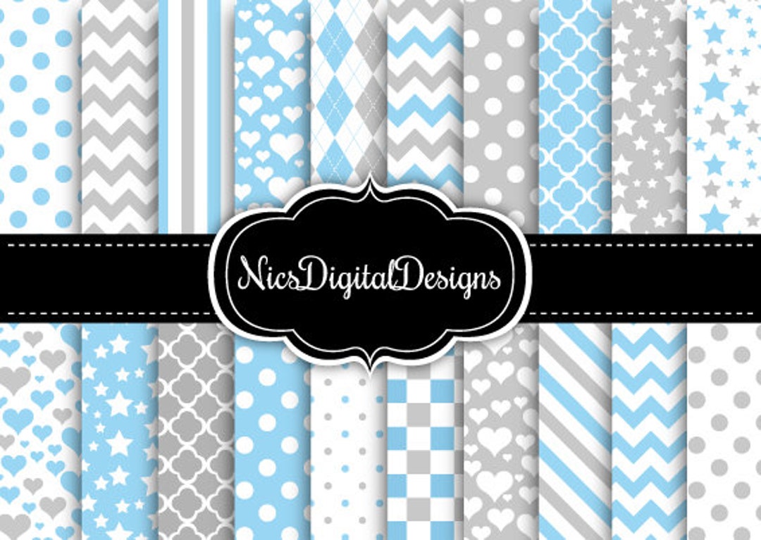 20 Digital Papers. Basic Patters in Baby Blue and Grey 7E No 1 for ...