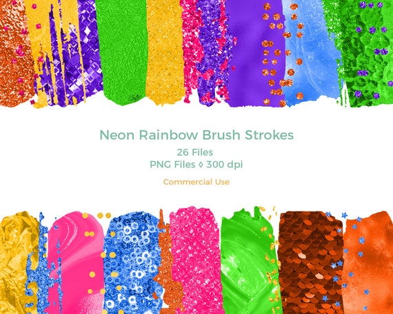 26 Neon Rainbow Brush Strokes PNG Overlay Clipart Luxury - Etsy