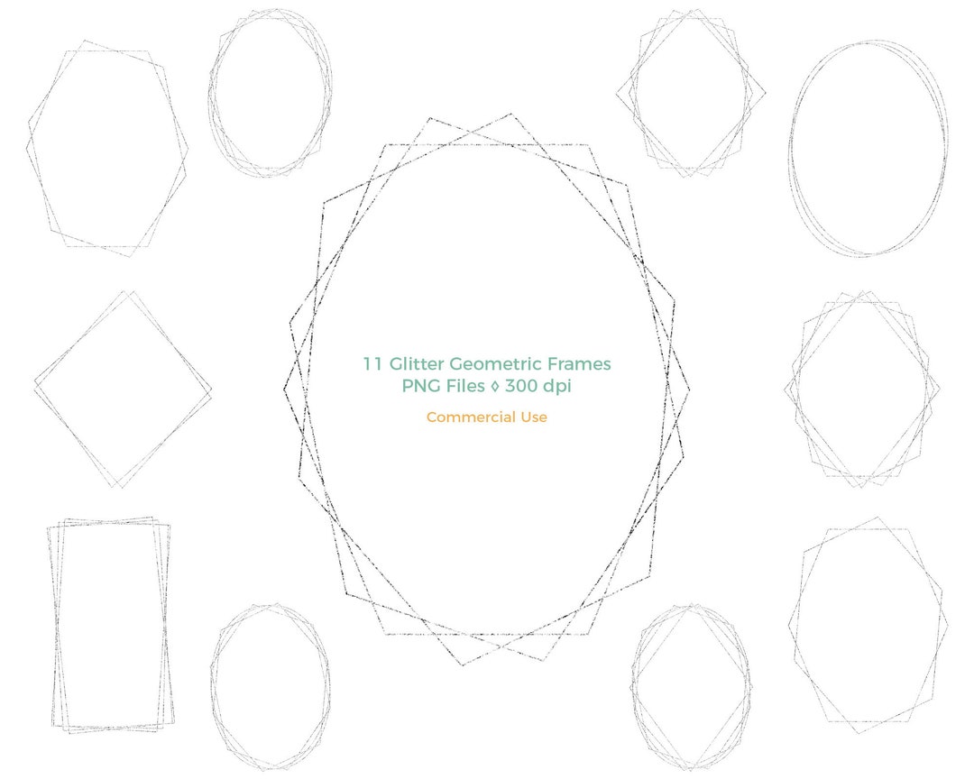 Silver Glitter Geometric Polygonal PNG Frames Clipart, Geometric Gold ...