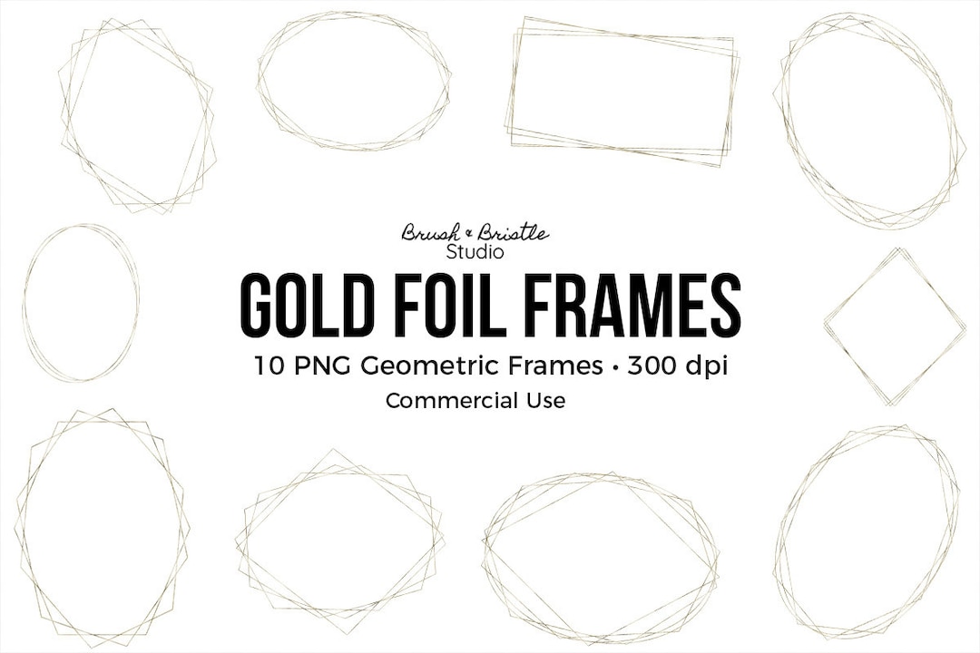 Gold Metallic Foil Geometric Frames, Vector Polygonal Frames, PNG ...