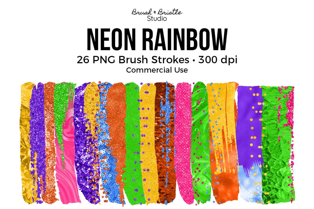 26 Neon Rainbow Brush Strokes, PNG Overlay Clipart, Luxury Brush ...