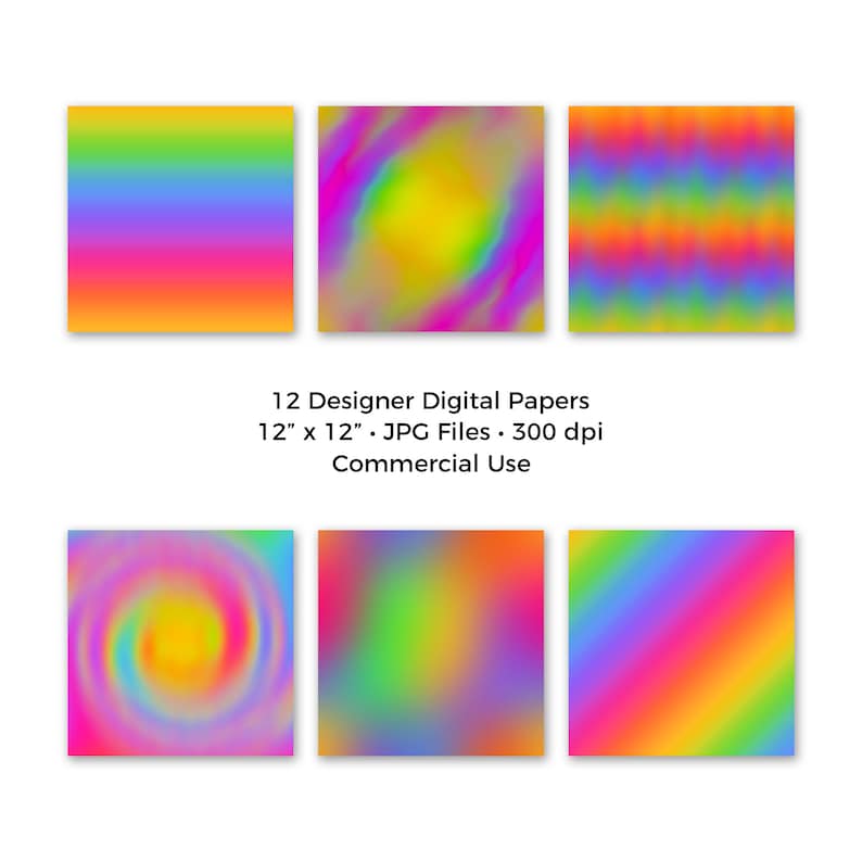 Bright Rainbow Gradient Digital Paper, Scrapbook Paper, Commercial Use ...