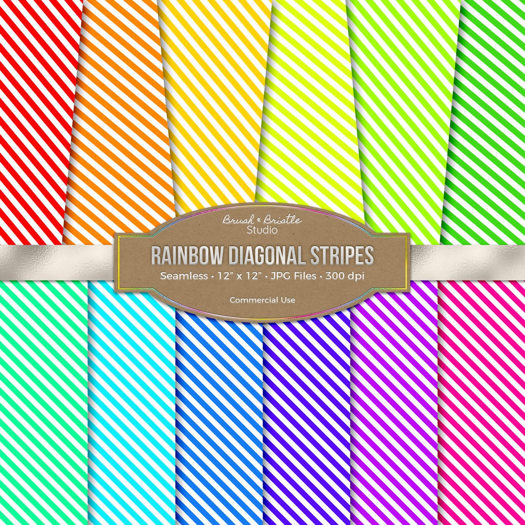 Rainbow Diagonal Stripes Seamless Digital Paper, Commercial Use ...