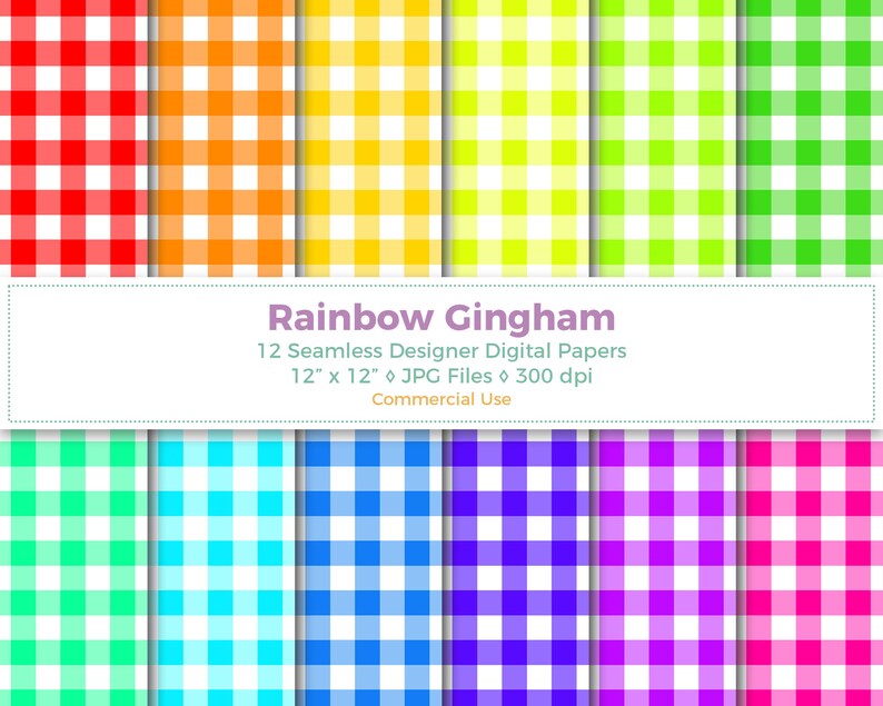 Rainbow Gingham Seamless Digital Paper Commercial Use - Etsy