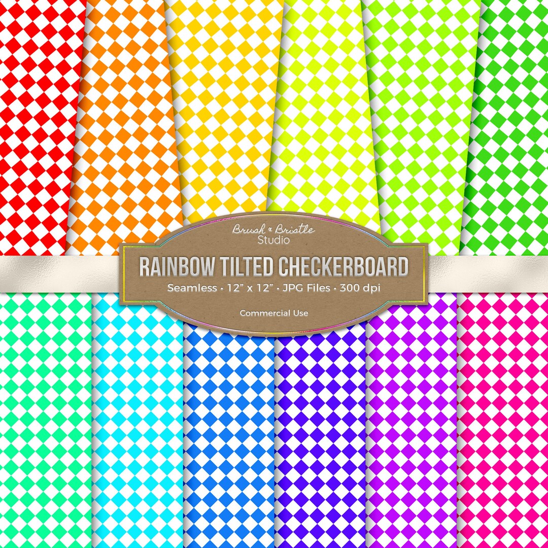Rainbow Tilted Checkerboard Seamless Digital Paper, Commercial Use ...