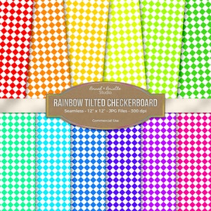 Rainbow Tilted Checkerboard Seamless Digital Paper, Commercial Use ...