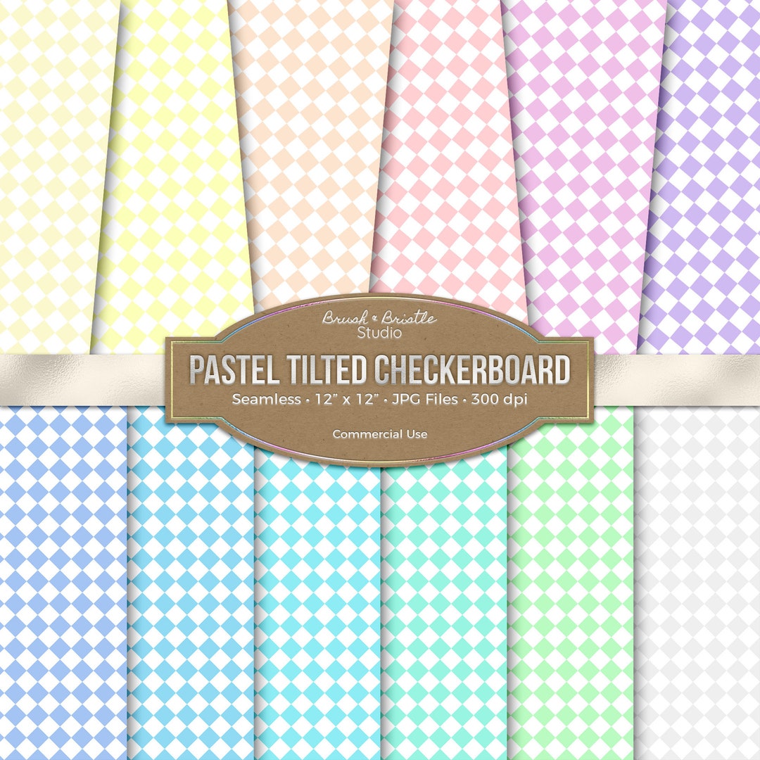 Pastel Rainbow Tilted Checkerboard Seamless Digital Paper, Commercial ...